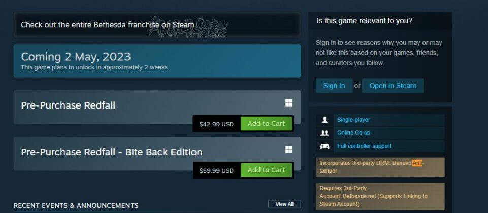 Redfall To Launch With Denuvo DRM On PC