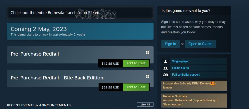 Redfall To Launch With Denuvo DRM On PC
