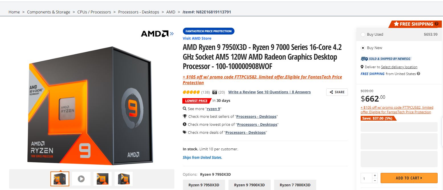 AMD Ryzen 9 7950X3D Currently Selling Below $560