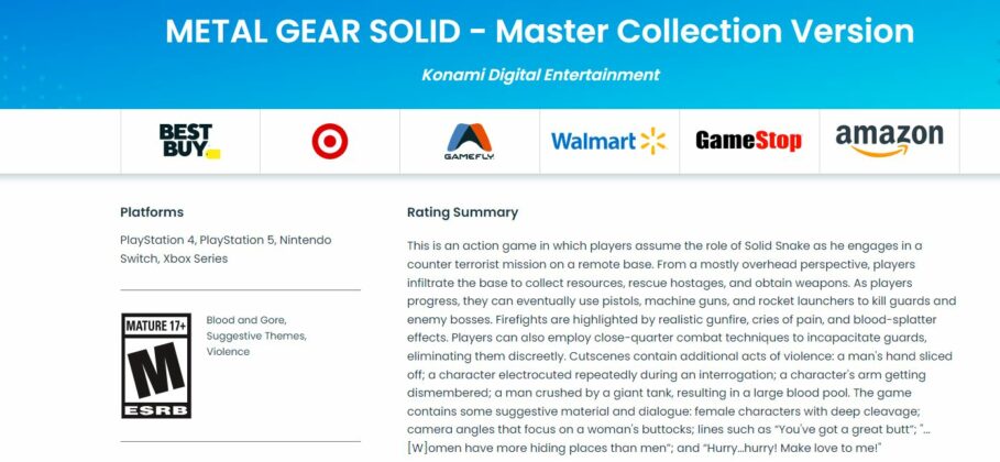 Metal Gear Solid Master Collection Volume 1 Rating Points To PS4 Release