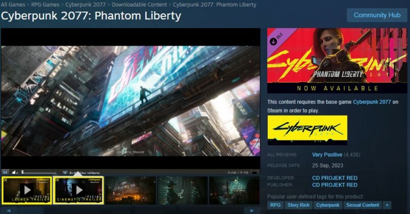 Phantom Liberty Is Already A Massive Hit With Very Positive Steam Reviews