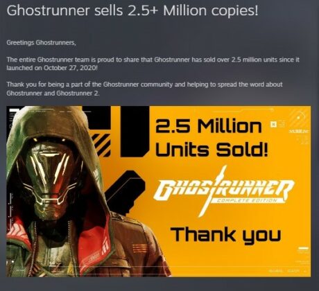 Ghostrunner Sold 2.5 Million Units; 3 Million Sales Expected Soon