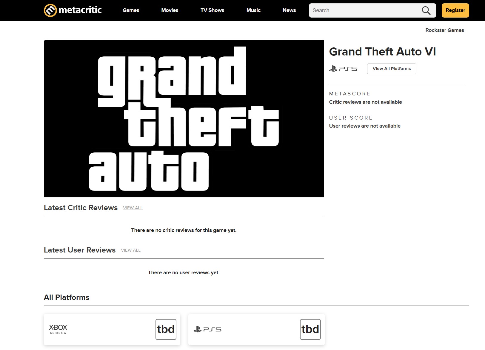 GTA 6 Now Listed On Metacritic For Consoles; No Mention of PC Platform