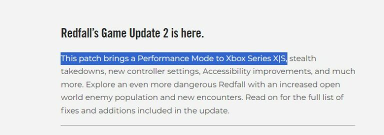 Redfall Has Finally Received 60FPS Update For Xbox Series S|X