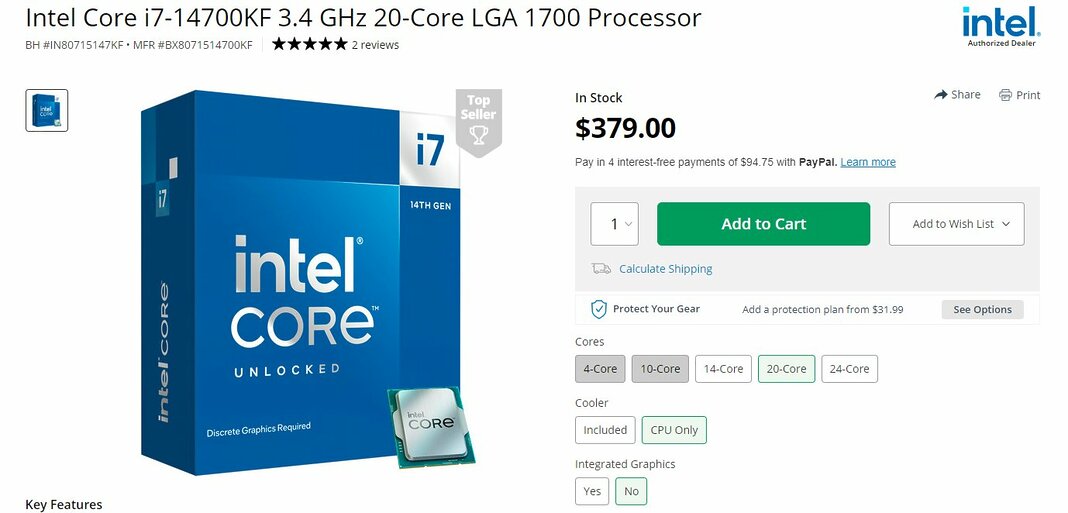 Intel Core i7-14700KF Now A Great Buy For $379 Discounted Price