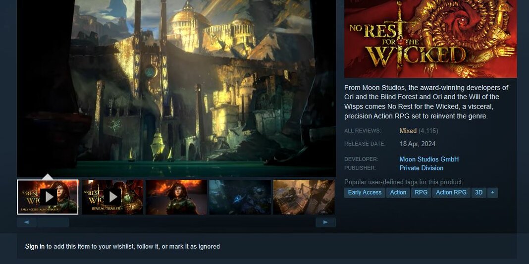 No Rest For The Wicked Receives Mixed Steam Reviews Amid Poor Performance
