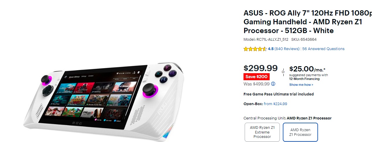 Asus ROG Ally Z1 Discounted To All-Time Low of $300