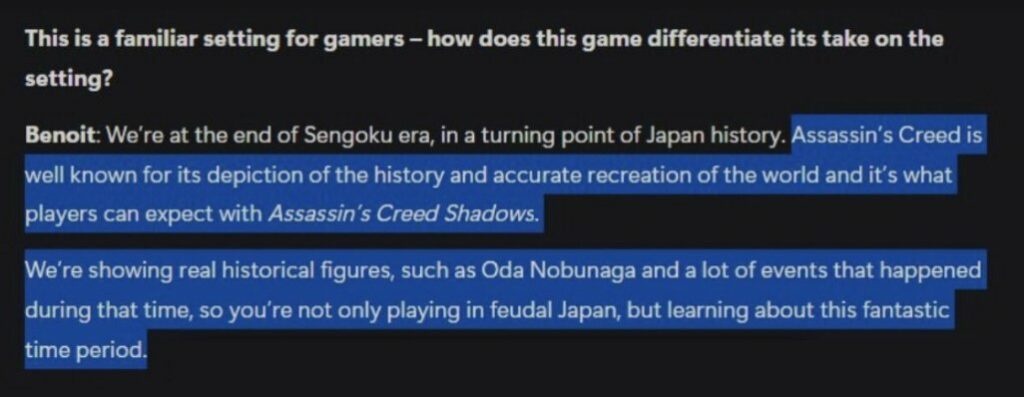 AC Shadows Previously Said To Be Historically Accurate Despite New Stance