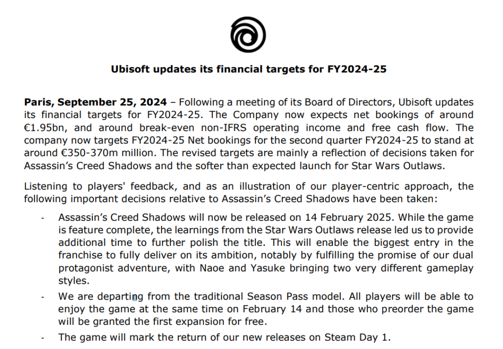 Assassin's Creed Shadows Delayed To 2025; Coming Day One To Steam