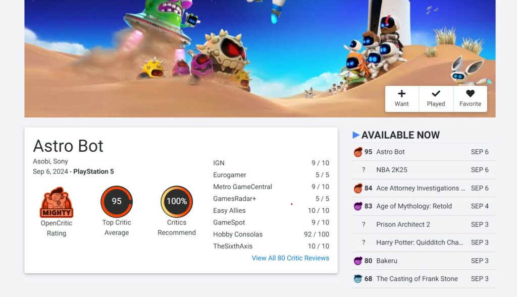 Astro Bot Is PlayStation's Highest-Rated Open Critic Game To Date