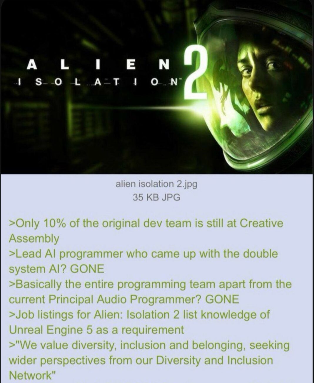 Around 90% of Original Alien Isolation Devs Reportedly Gone; Diversity ...