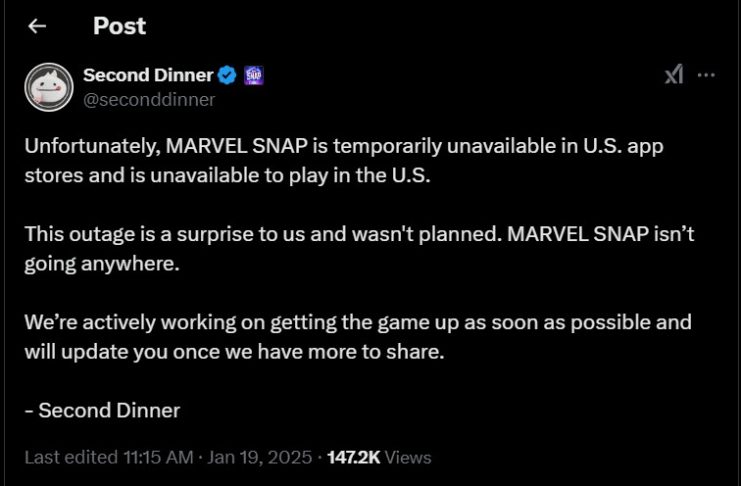 TikTok Ban Leads To Marvel Snap Being Taken Down In The US
