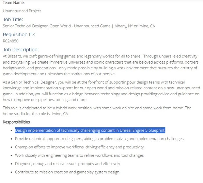 Blizzard's Unannounced AAA Open-World Multiplayer RPG Is Using Unreal ...