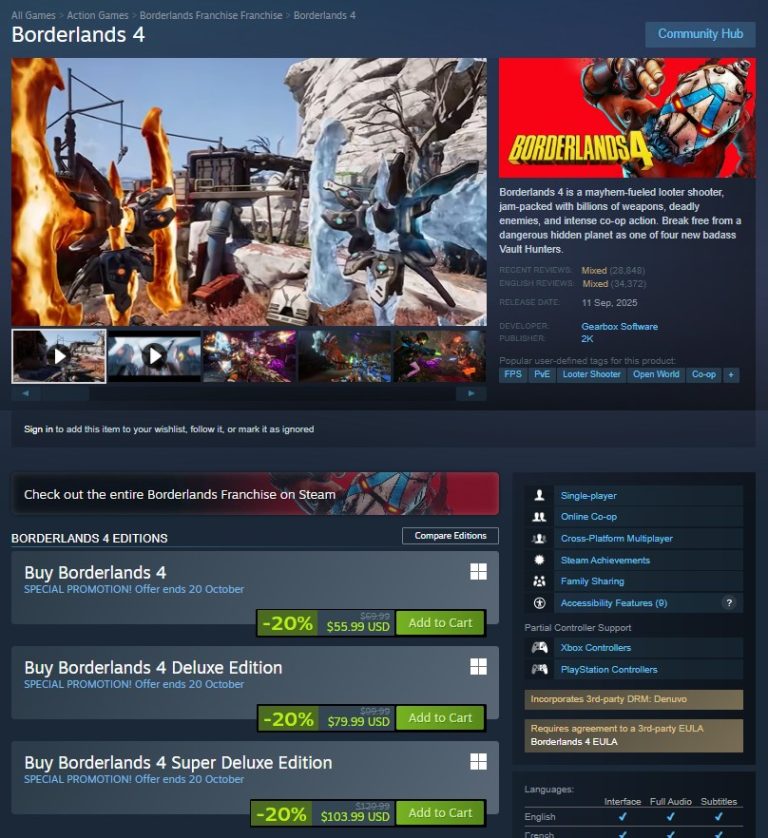 Borderlands 4 Already Selling For 20% Off On Steam, Suggesting Sales ...